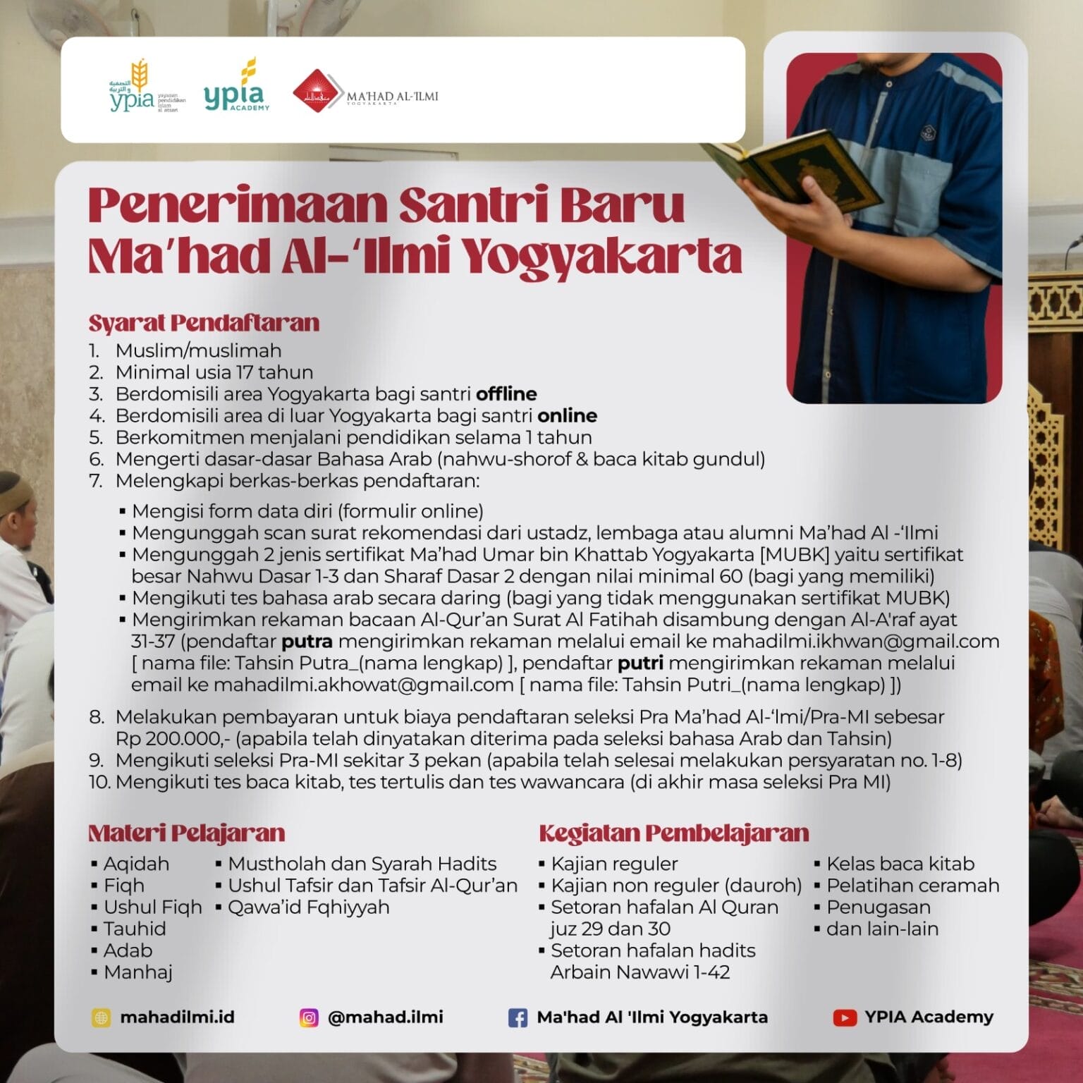 Info Penerimaan Santri Baru 1446/1447 H – Mahad Al 'Ilmi Yogyakarta